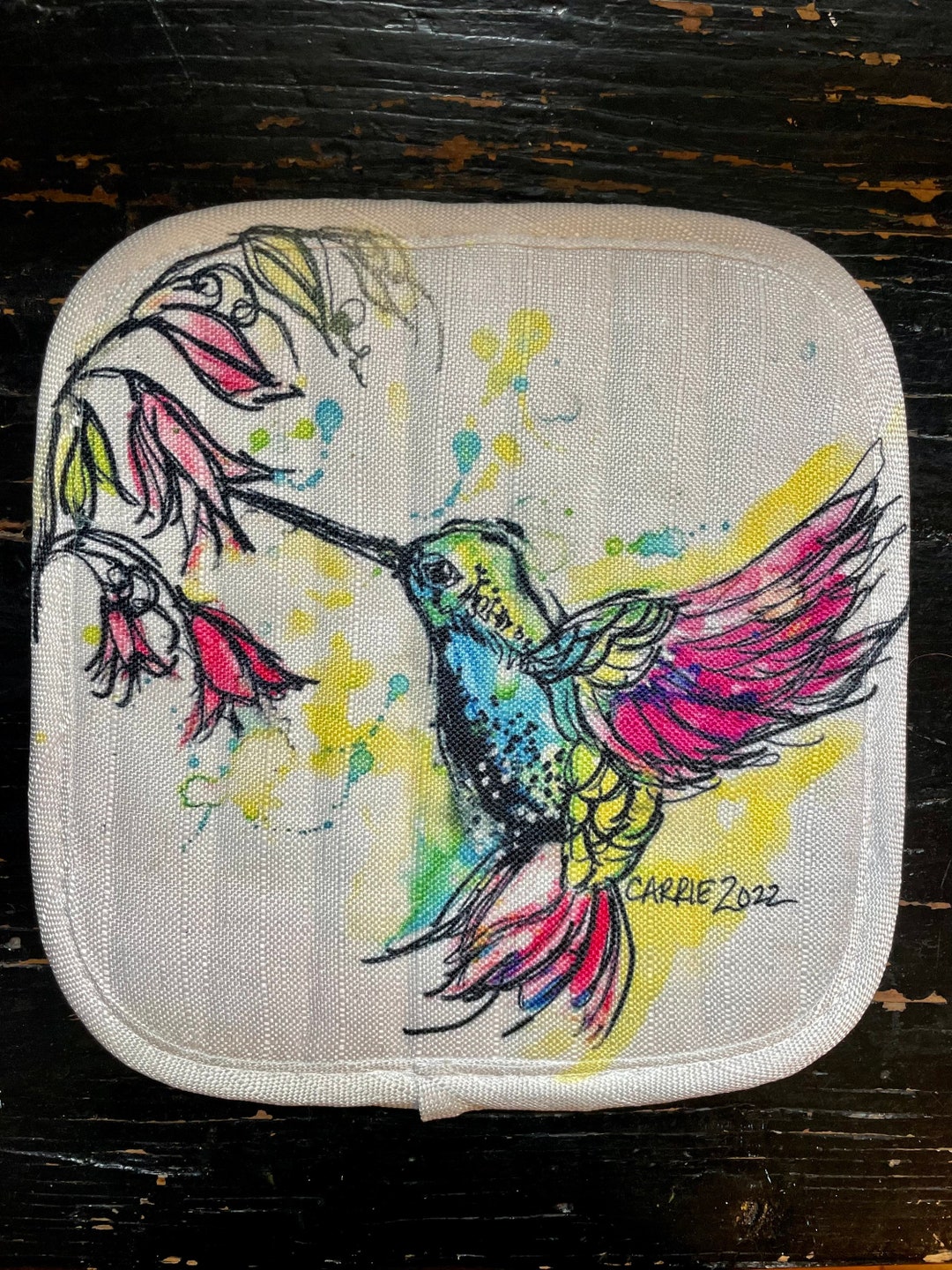 Carrie Clarke Art Hand Painted Hummingbird- Pot Holder - Etsy