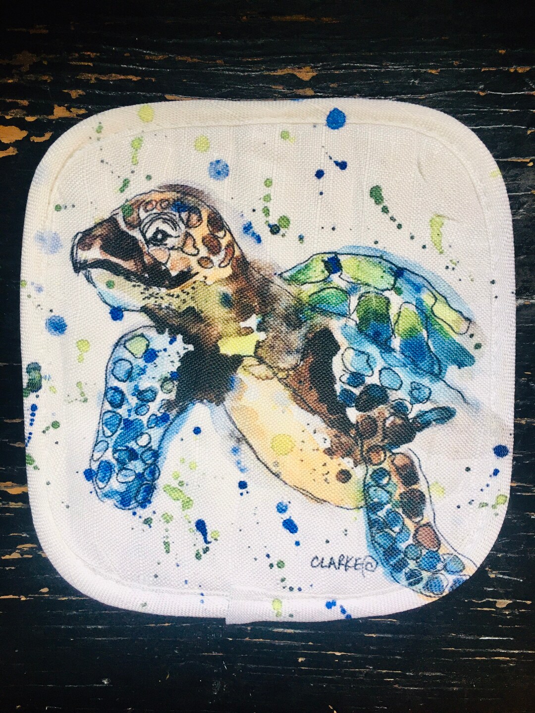 Carrie Clarke Art Hand Painted Watercolor Pot Holder - Turtle - Etsy