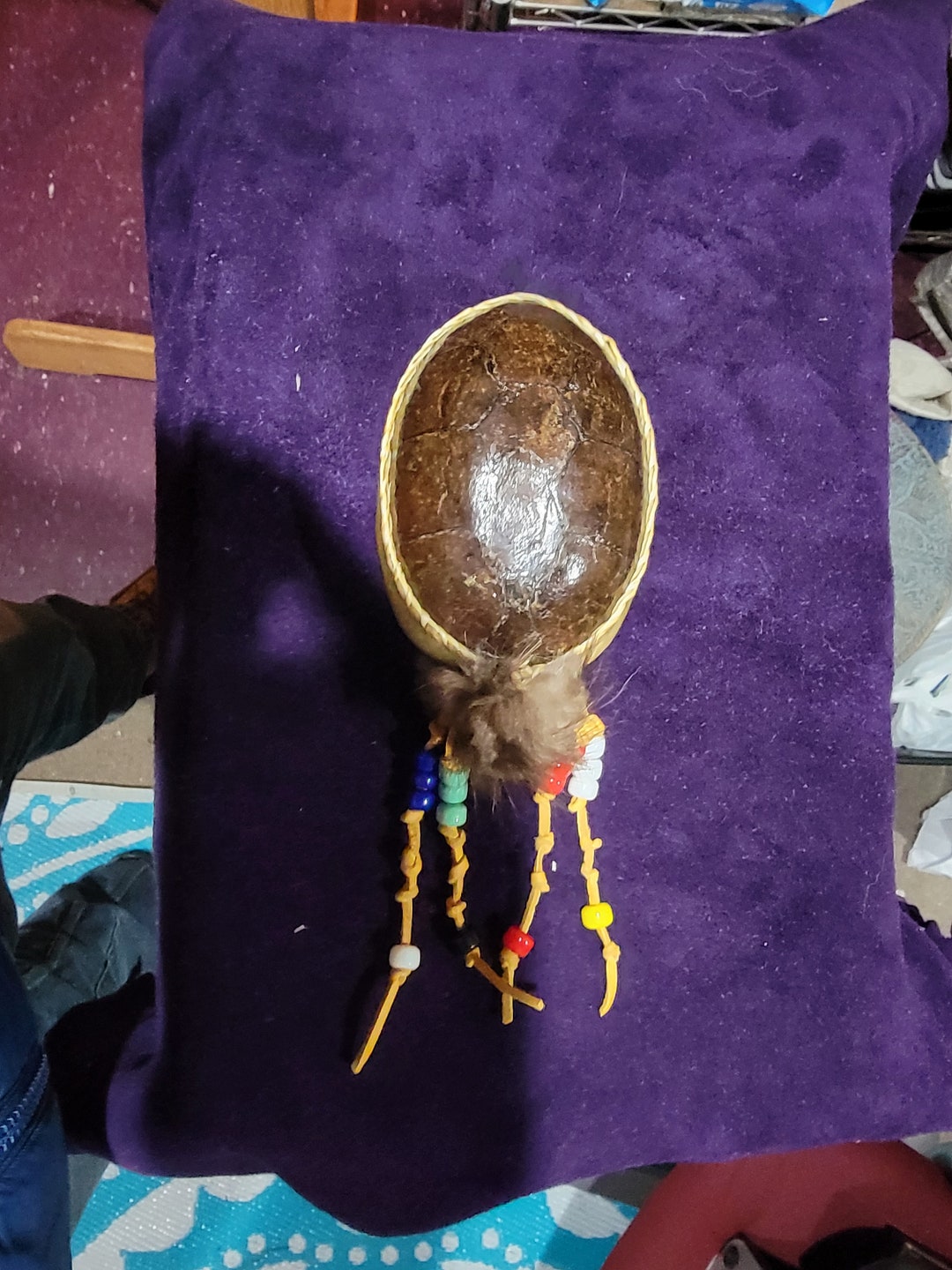 Hand Held Shaman Turtle Shell and Rawhide Shaker Rattle With Beaver Fur ...