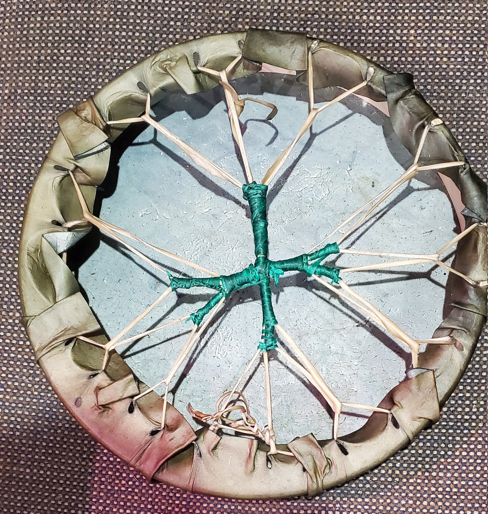 12 Inch Diameter Hand Stretched Drum. Dyed a Very Faint Sage( Good ...