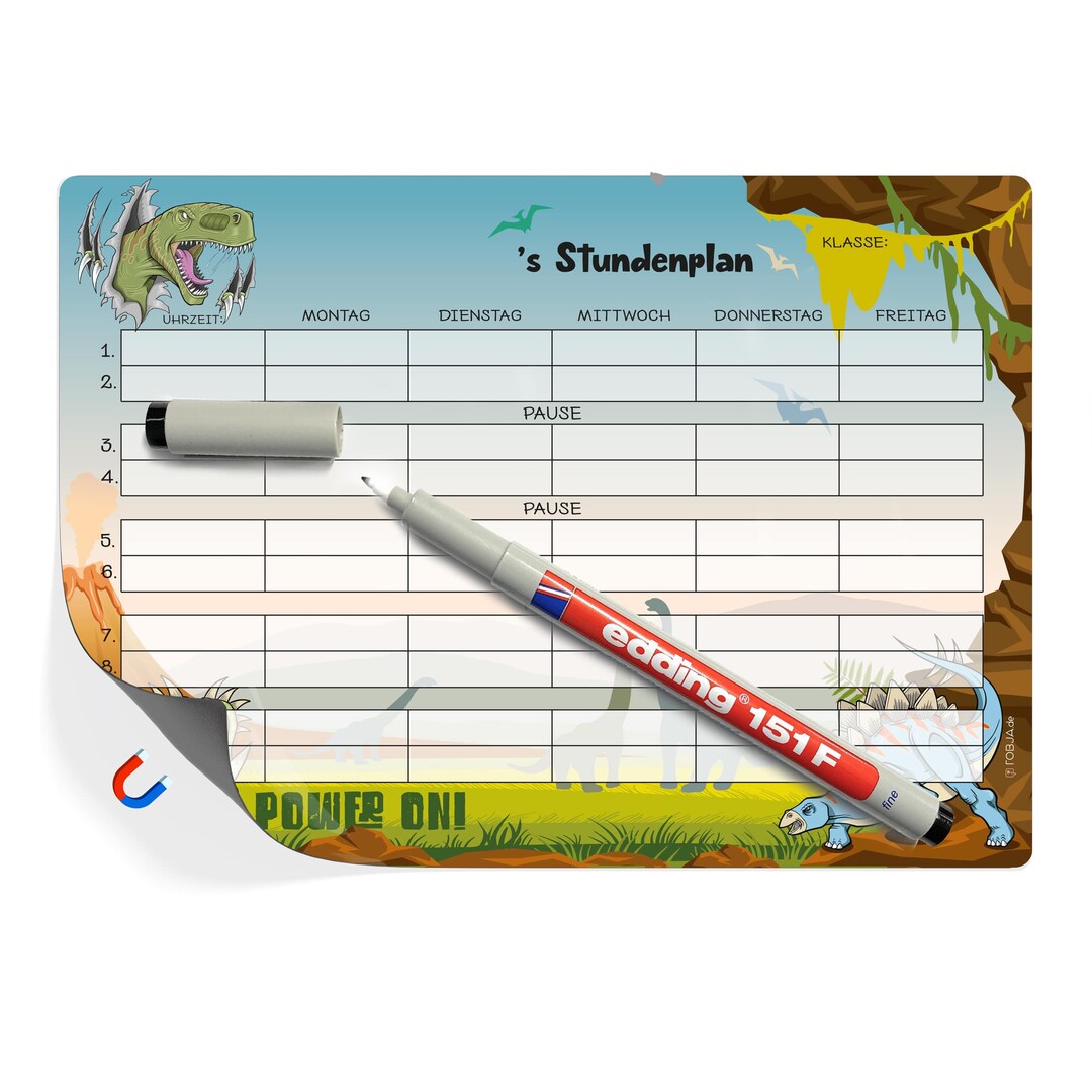 Dino Timetable Magnetic Including Pen - Etsy
