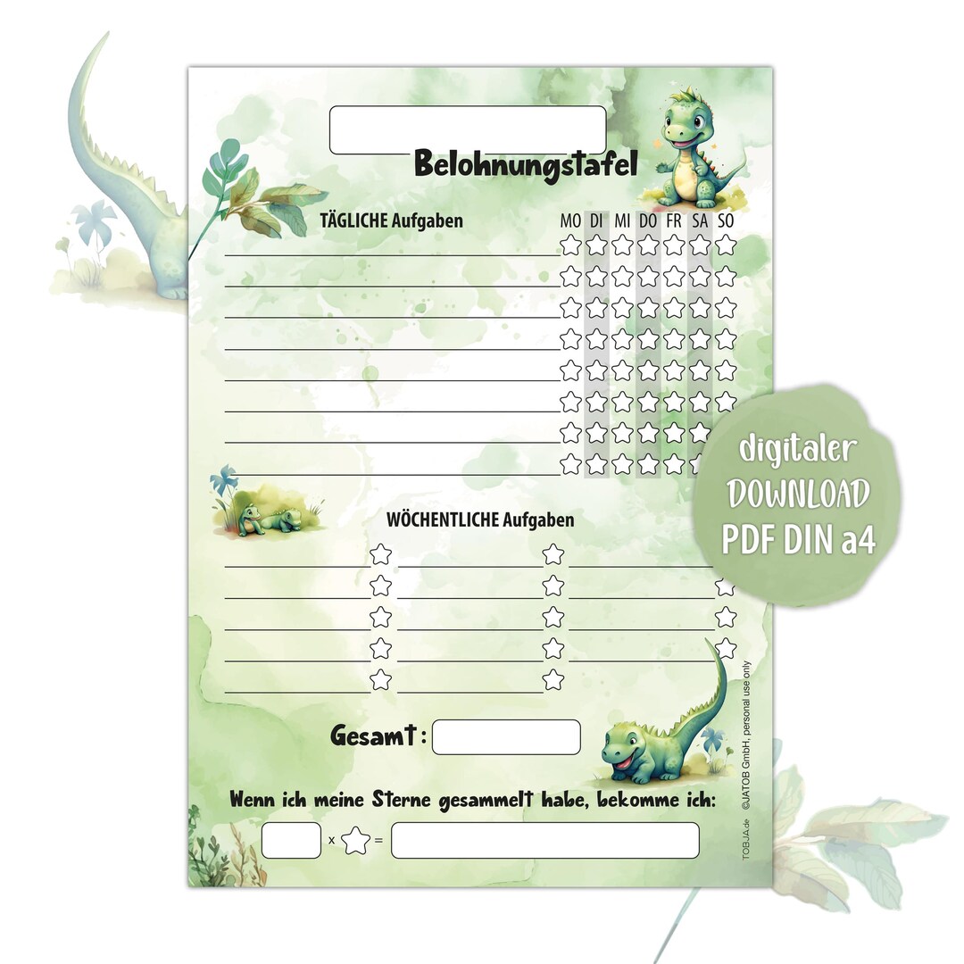 Dino Adventure Digital Reward Chart – Inspirational PDF Download for ...