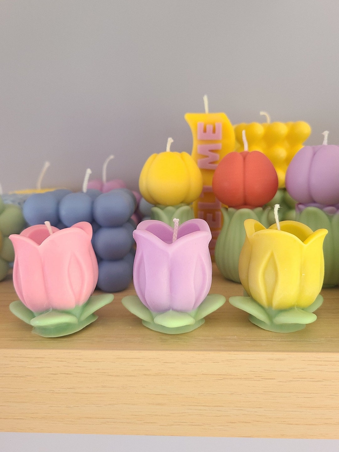 Small Cute Tulip Candle, Handmade Tulip Candle, Scented Candle, Soy Wax ...