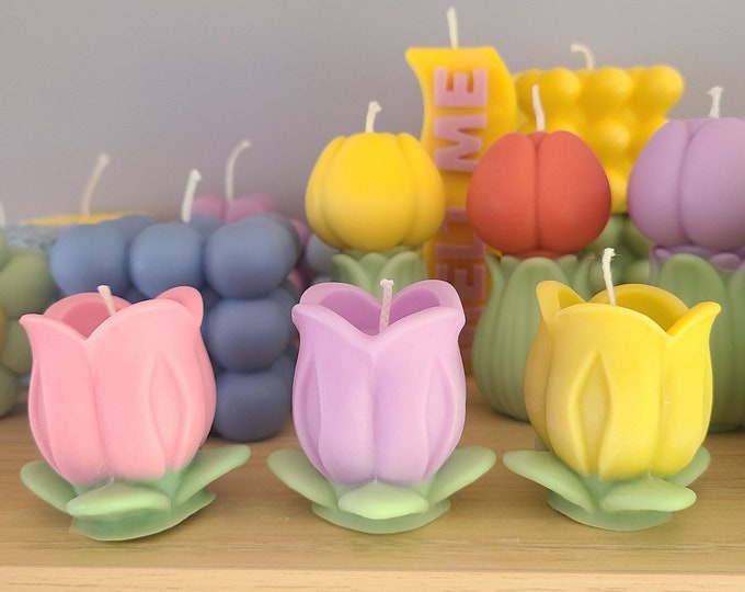 Small Cute Tulip Candle, Handmade Tulip Candle, Scented Candle, Soy Wax ...