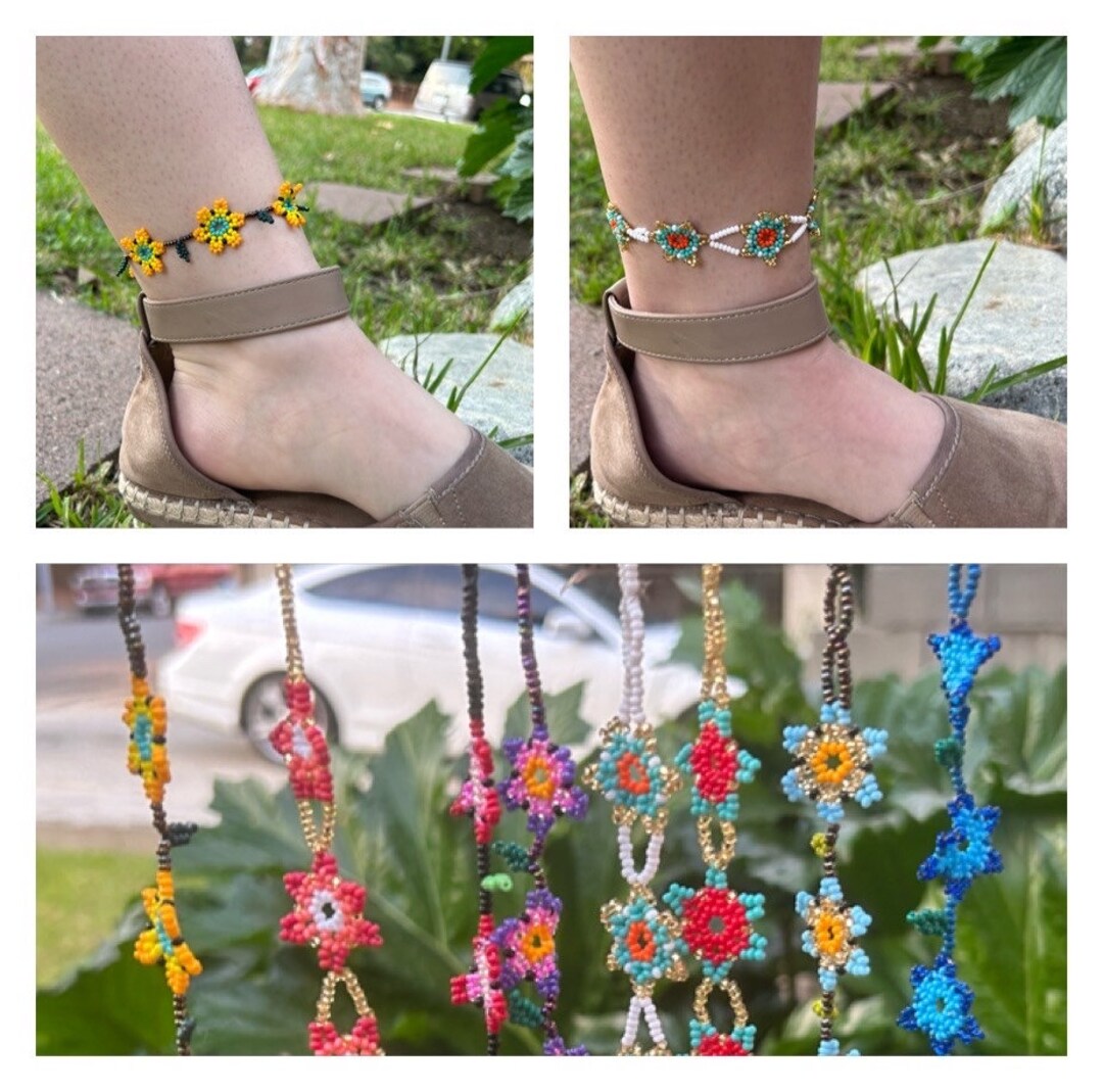 Flowered Mexican Beaded Huichol Anklets - Etsy