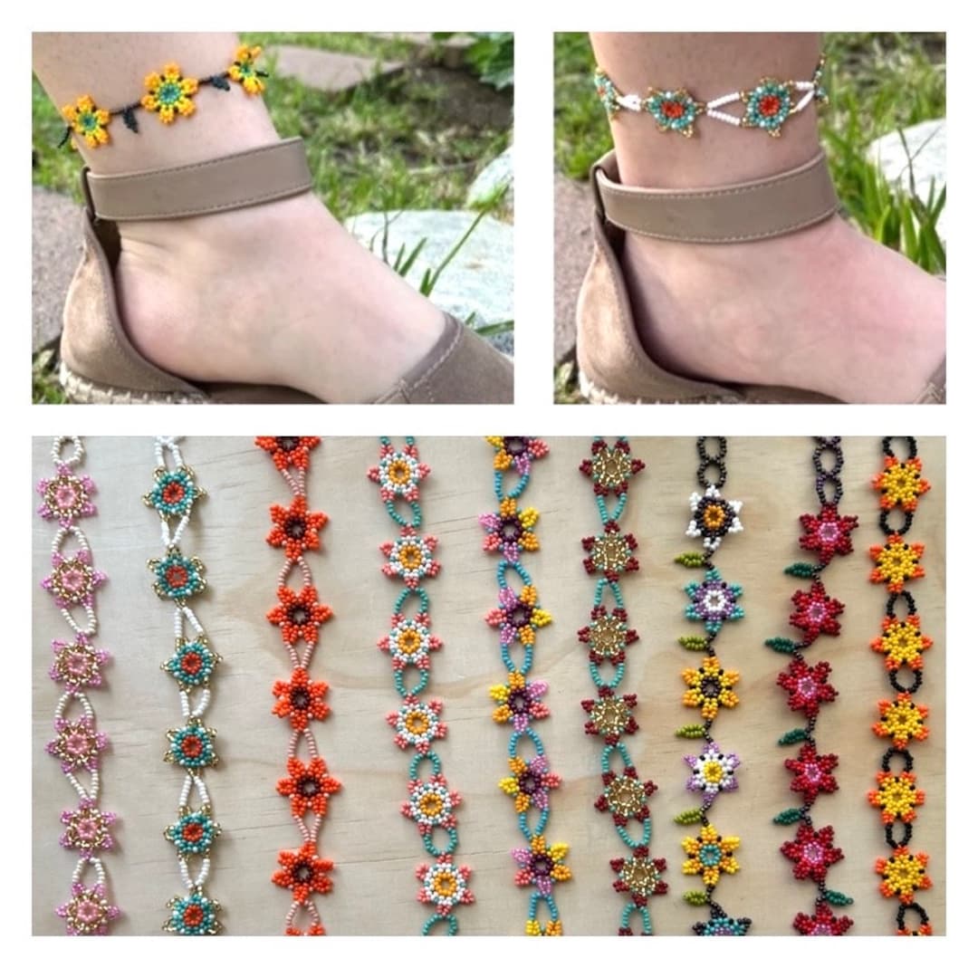 Flowered Mexican Beaded Huichol Anklets - Etsy