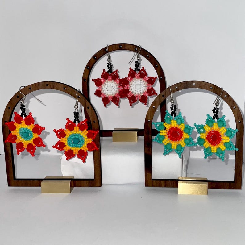 Hand Beaded Star Mexican Earrings - Etsy