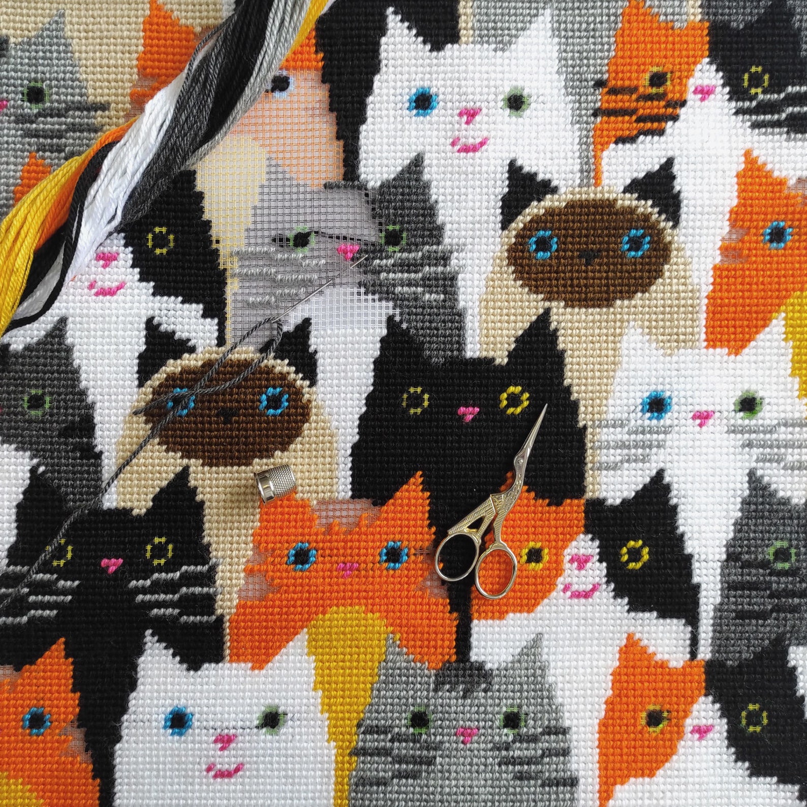 Kitten Choir DIY Needlepoint Pillow Kit, Pillow With Cats, Tent Stitch ...