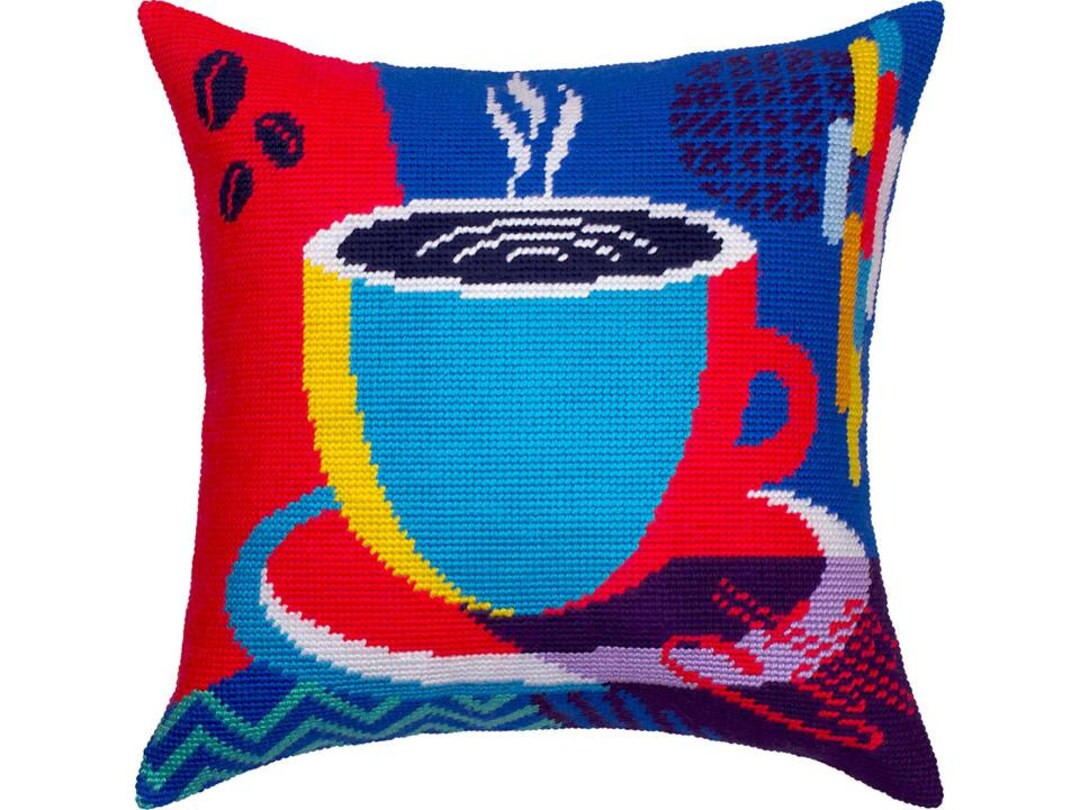 Morning Coffee DIY Needlepoint Pillow Kit, Cup of Coffee Tapestry Kit ...