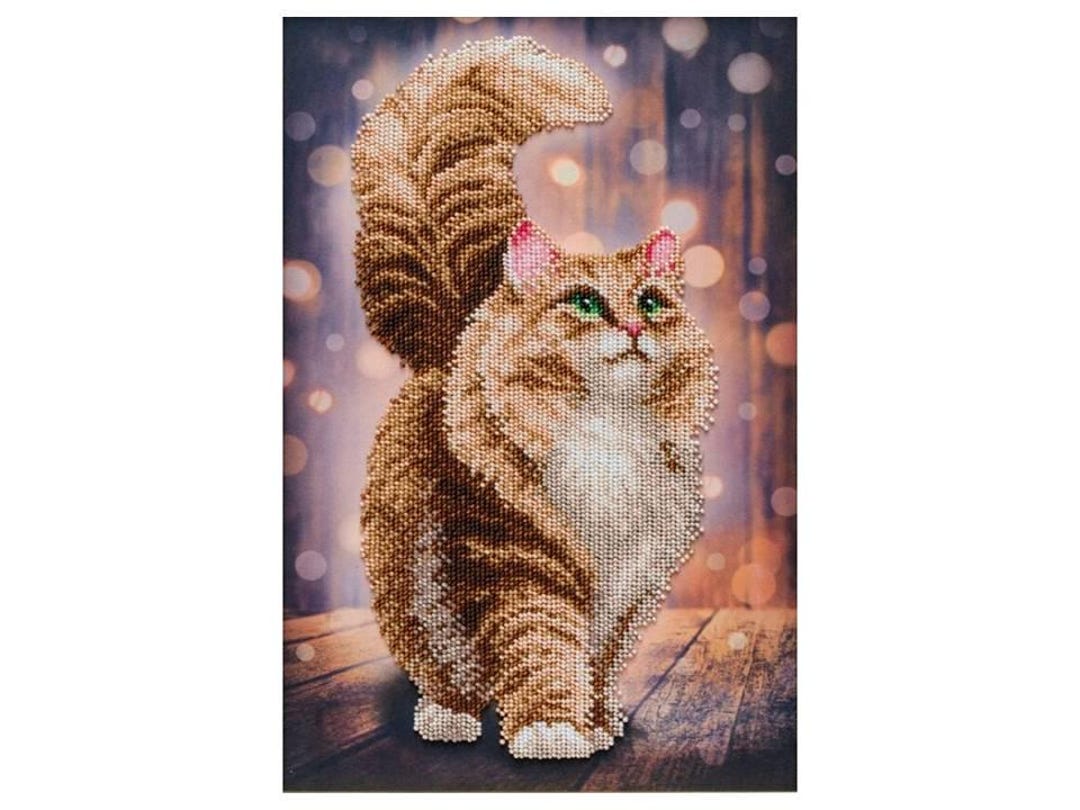 Dreamy Cat Bead Embroidery Kit, Beige Cat Beading Kit, Red Cat ...