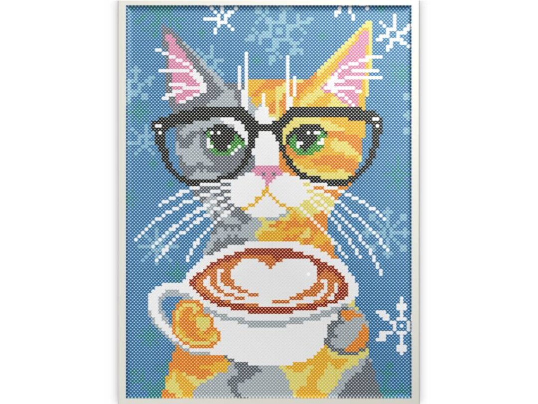 Cat With a Cup of Coffee PDF Pattern Cross Stitch, DIY Embroidery Art ...