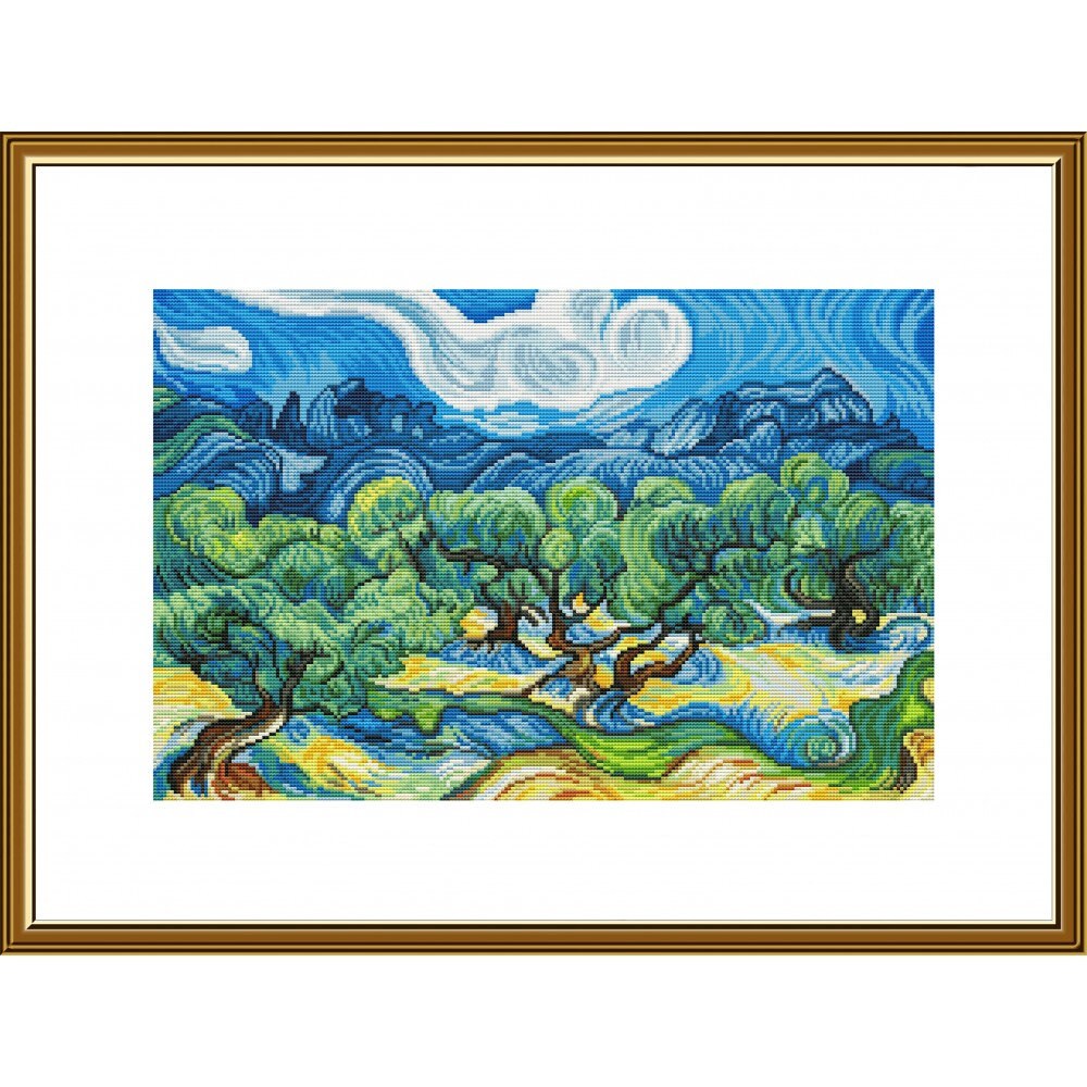 Olive Trees V. Van Gogh Cross Stitch Kit, Van Gogh's Landscape ...