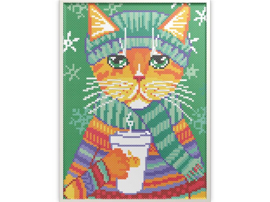 Cat With a Cup of Coffee PDF Pattern Cross Stitch, DIY Embroidery Art ...