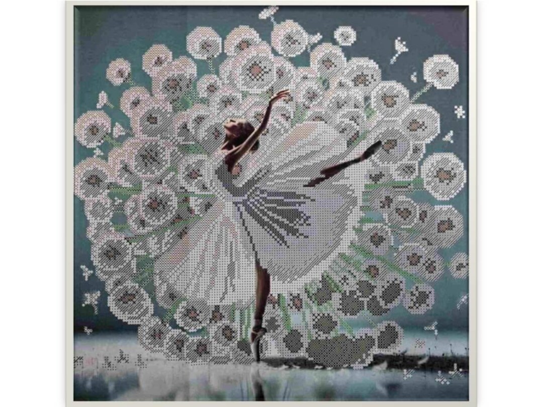 Ballerina in White Bead Embroidery Kit, White Dandelions Beading Kit ...