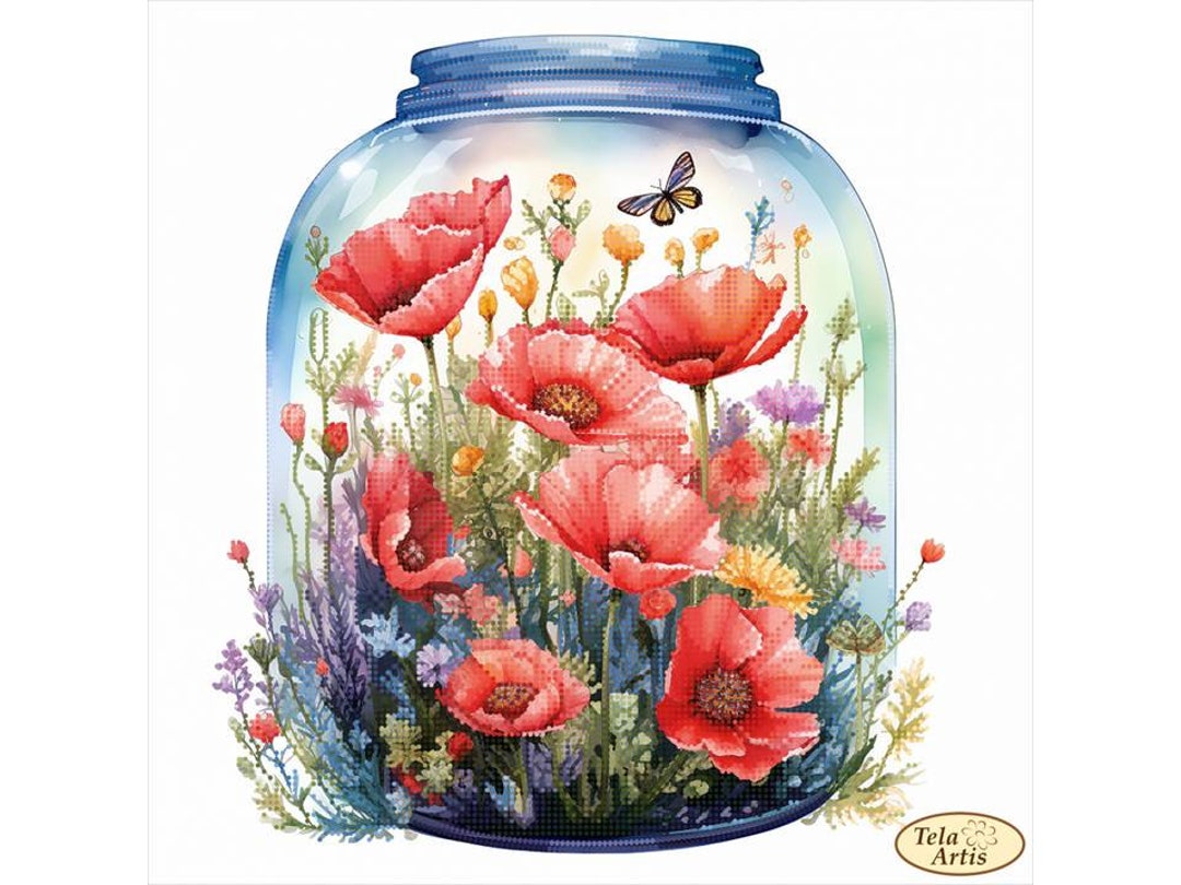 Summer in a Can Bead Embroidery, Red Flowers Beadwork Kit, Beautiful ...