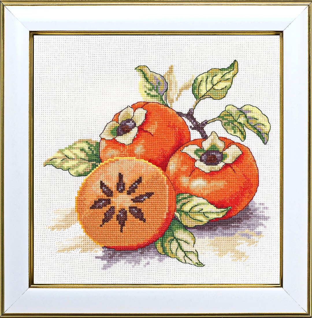 Persimmon Cross Stitch Kit, Orange Fruit Embroidery Kit, Honey ...