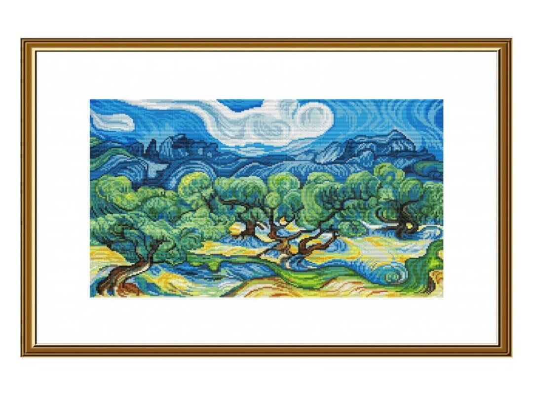 Olive Trees V. Van Gogh Cross Stitch Kit, Van Gogh's Landscape ...