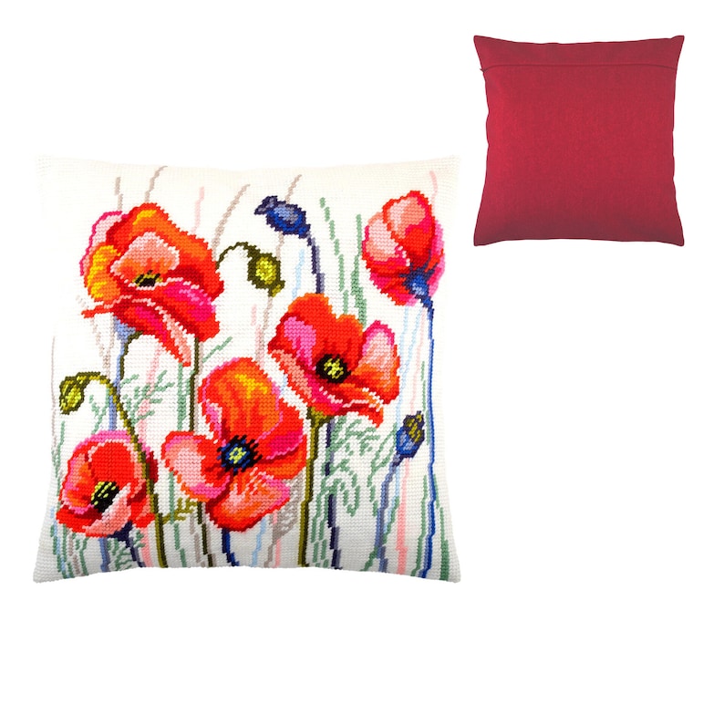 DIY Needlepoint Pillow Kit "poppy Field", Wildflowers Embroidery ...