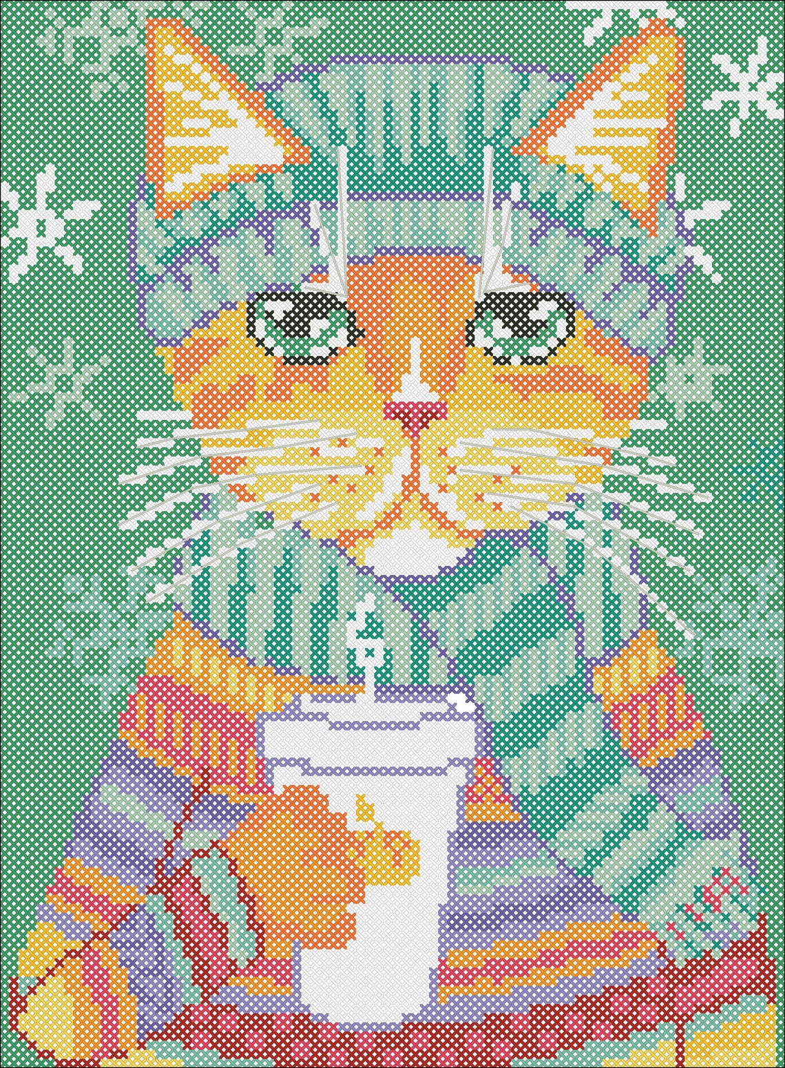 Cat With a Cup of Coffee PDF Pattern Cross Stitch DIY - Etsy