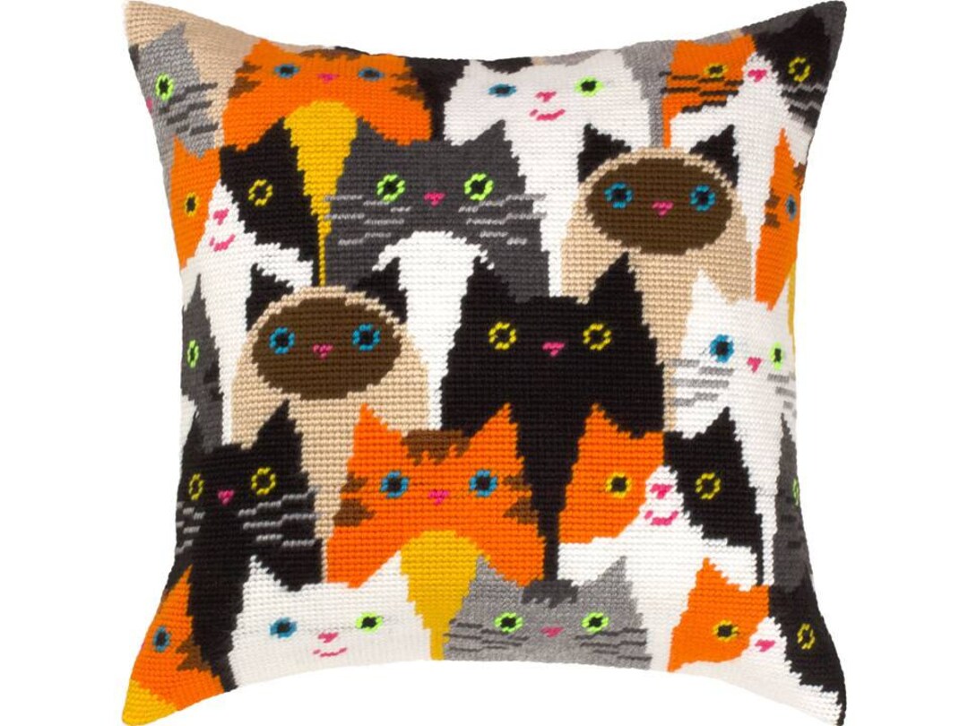 Kitten Choir DIY Needlepoint Pillow Kit, Pillow With Cats, Tent Stitch ...
