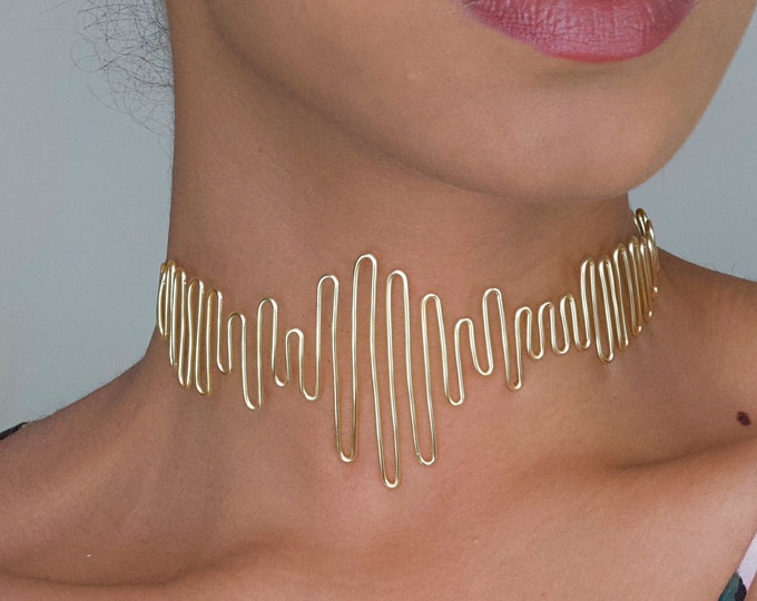 Pulse Wire Choker Necklace, Minimalist Choker, Handmade Gold Necklace ...