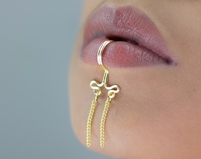 Maya Chain Lip Cuff, No Piercing, Tribal Jewelry, Fake Lip Ring, Body ...