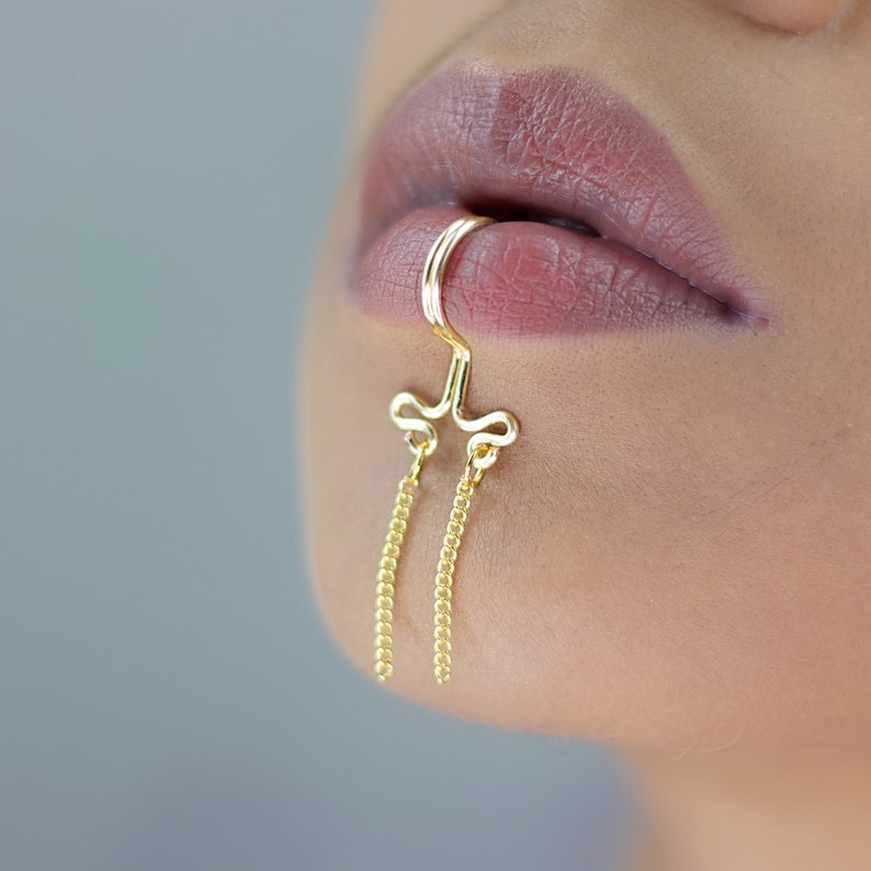 Maya Chain Lip Cuff No Piercing Tribal Jewelry Fake Lip - Etsy