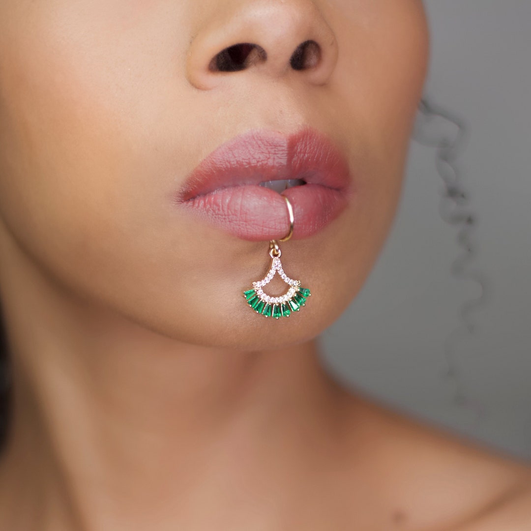 Gold Crystal Dangle Lip Cuff, No Piercing Needed, Lip Ring, Faux ...