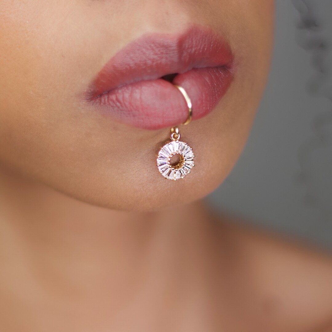 Gold Crystal Dangle Lip Cuff – No Piercing Faux Lip Ring - Etsy
