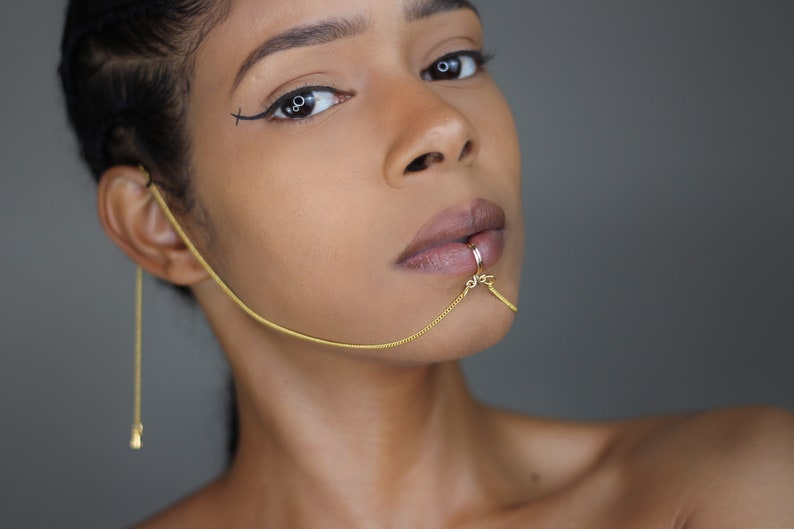 Empress Lip Cuff Chain No Piercing Tribal Jewelry Fake Lip - Etsy