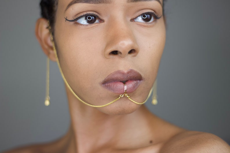 Empress Lip Cuff Chain No Piercing Tribal Jewelry Fake Lip - Etsy
