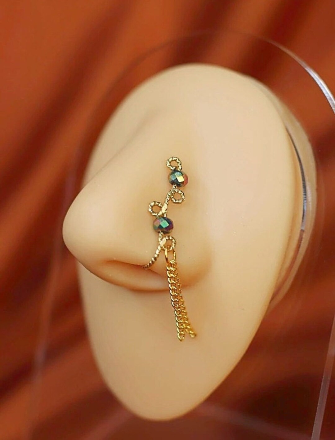 Farra Nose Cuff Handmade Gold Chain Dangle Nose Ring No Piercing Needed ...