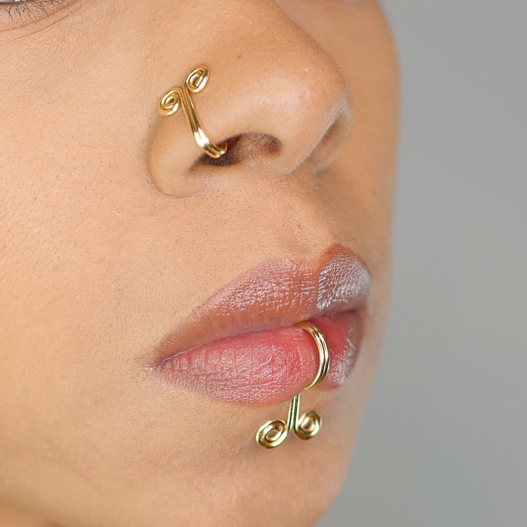 Aires Nose Cuff and Lip Cuff Set, Fake Nose Ring, Faux Lip Ring, No ...