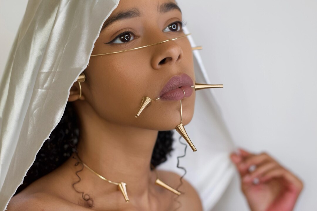 THE ORACLE -gold Wire Lip Cuff and Face Harness Set – Tribal Avant ...