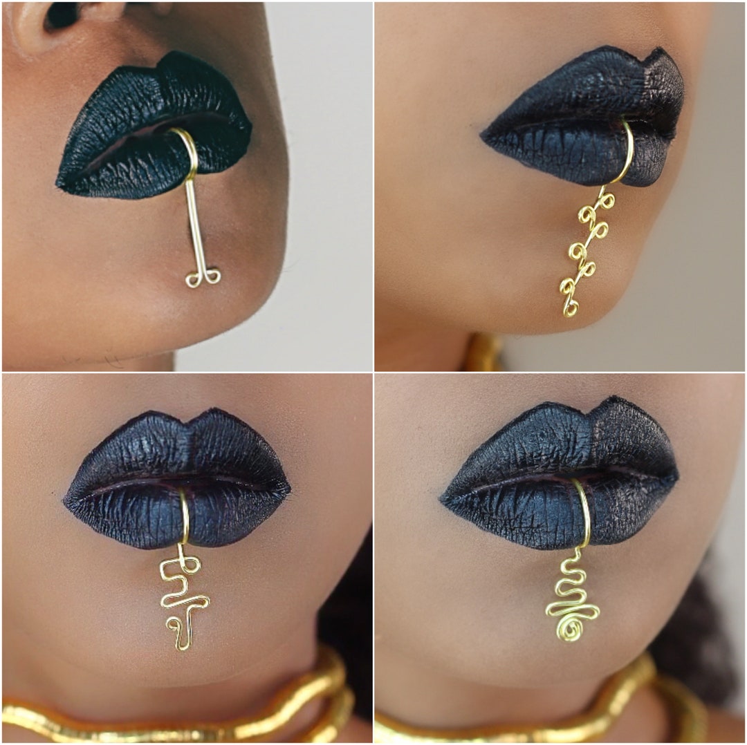 4 Piece Lip Cuff Set, Tribal Jewelry, Gothic Punk Jewelry, Fake ...