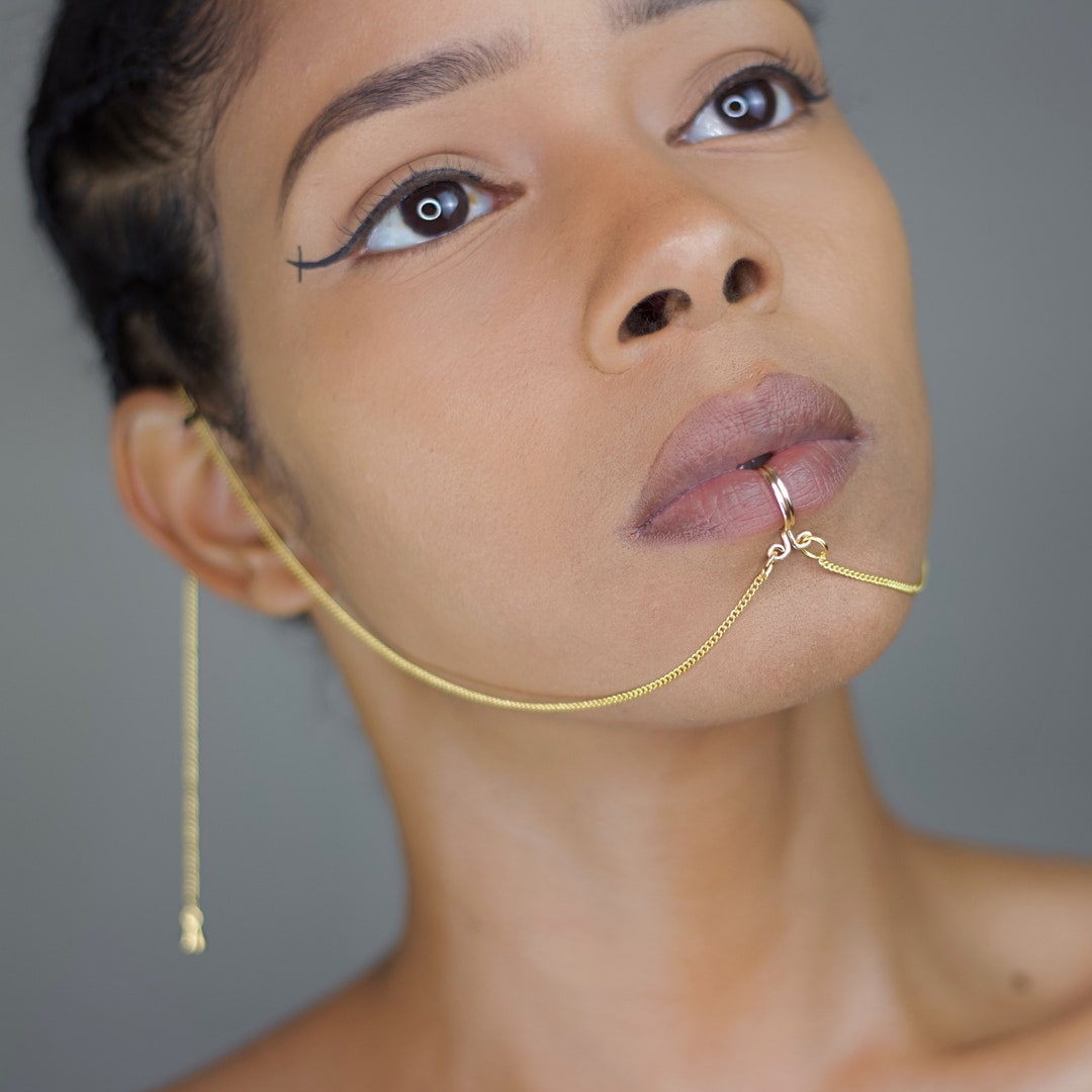 Empress Lip Cuff Chain, No Piercing, Tribal Jewelry, Fake Lip Ring, Body Jewelry, Unique Gifts ...