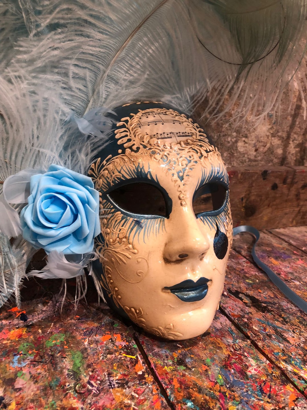 Hand-decorated Venetian Face Mask With Elegant Feathers - Carnival Mask ...