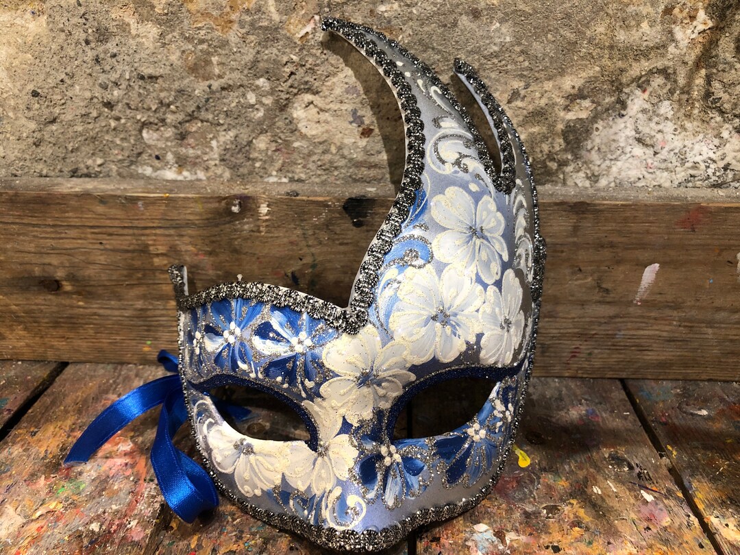 Venetian Mask Decorated With Silver, White, and Floral Motifs ...