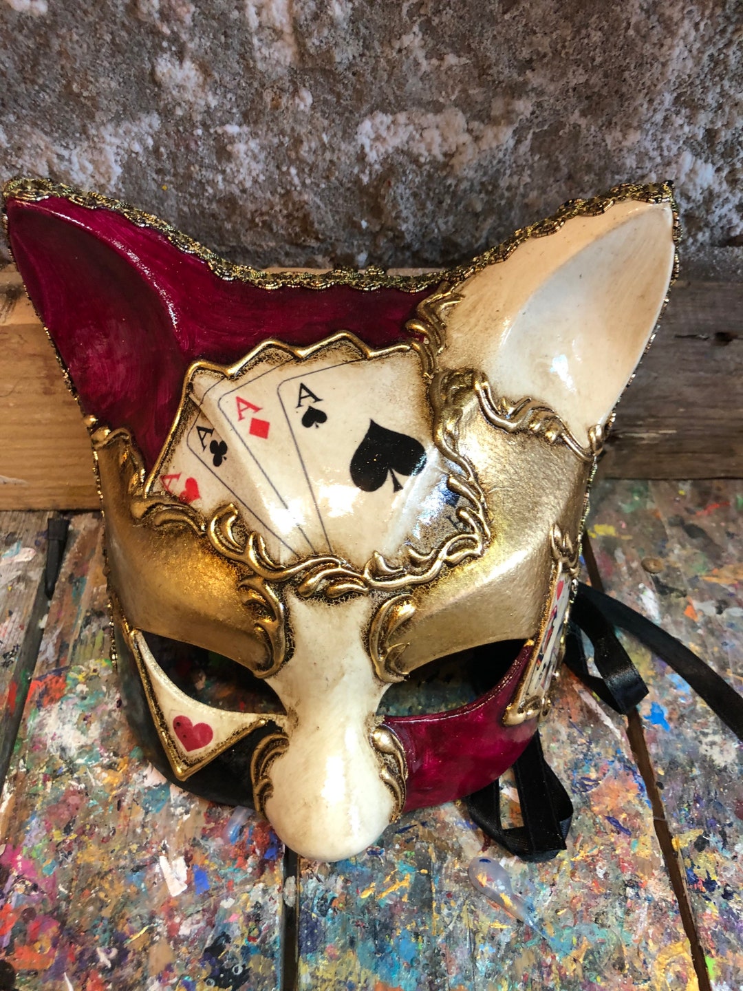 Carnival Mask of a Cat With Poker Cards - Venetian Mask Decorated by ...