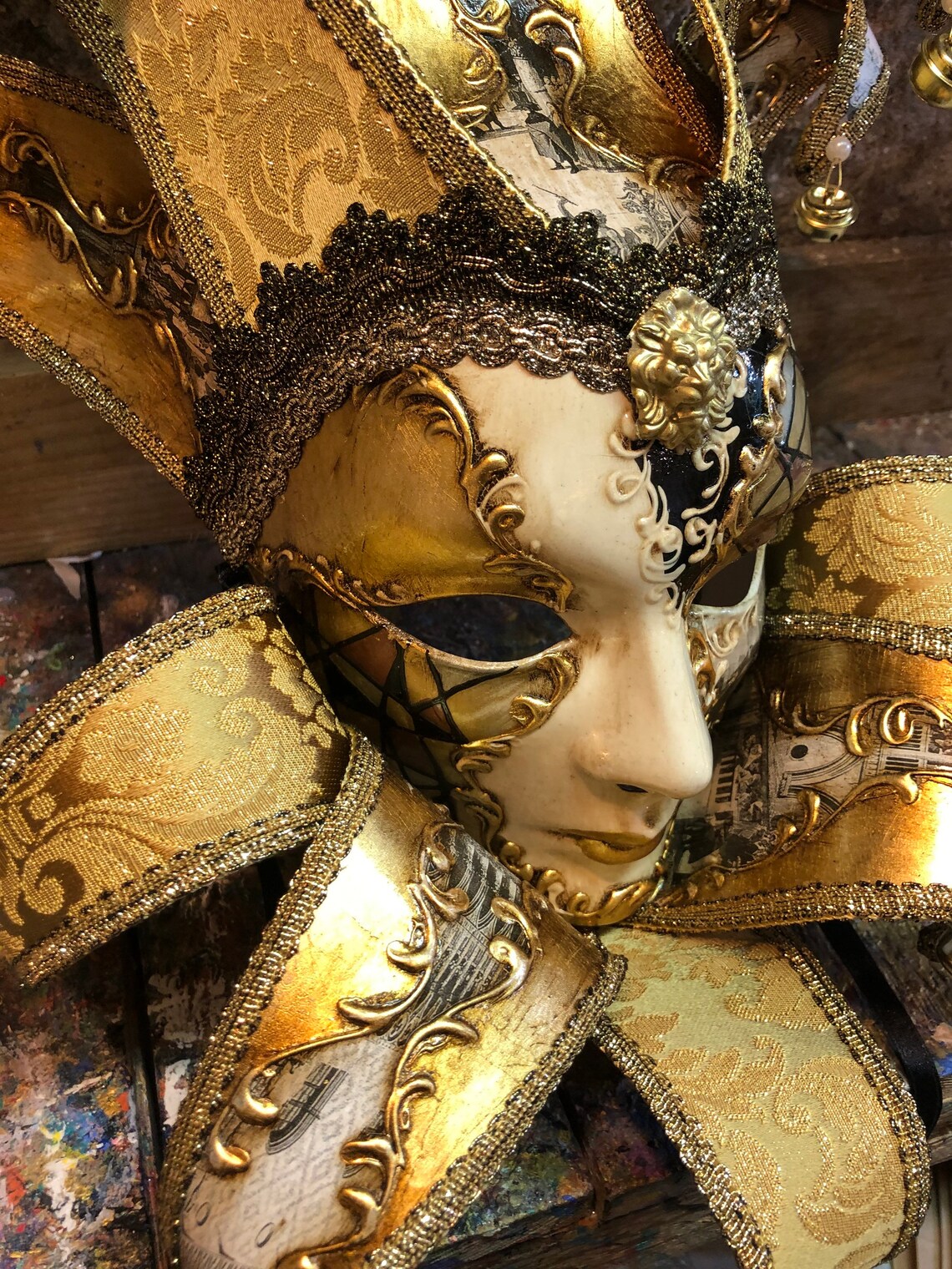Golden Jester Mask Jolly Venetian Mask Jester Mask Created - Etsy