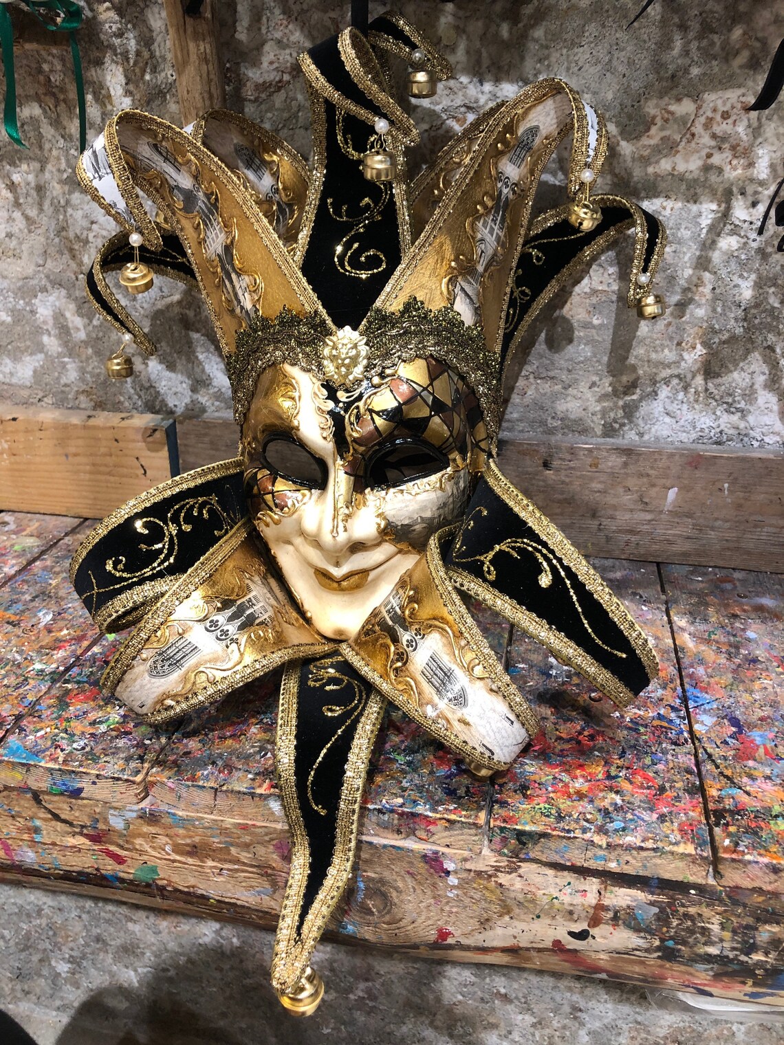 Handmade Jester Mask - Golden Carnival Joker Mask - Jester Carnival ...