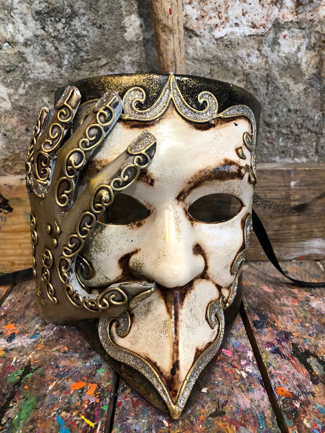 Special Casanova Mask Decorated With an Elegant Golden Hand Venetian ...