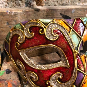 Harlequin Mask With Baroque Decorations and Glitter - Handmade Venetian ...