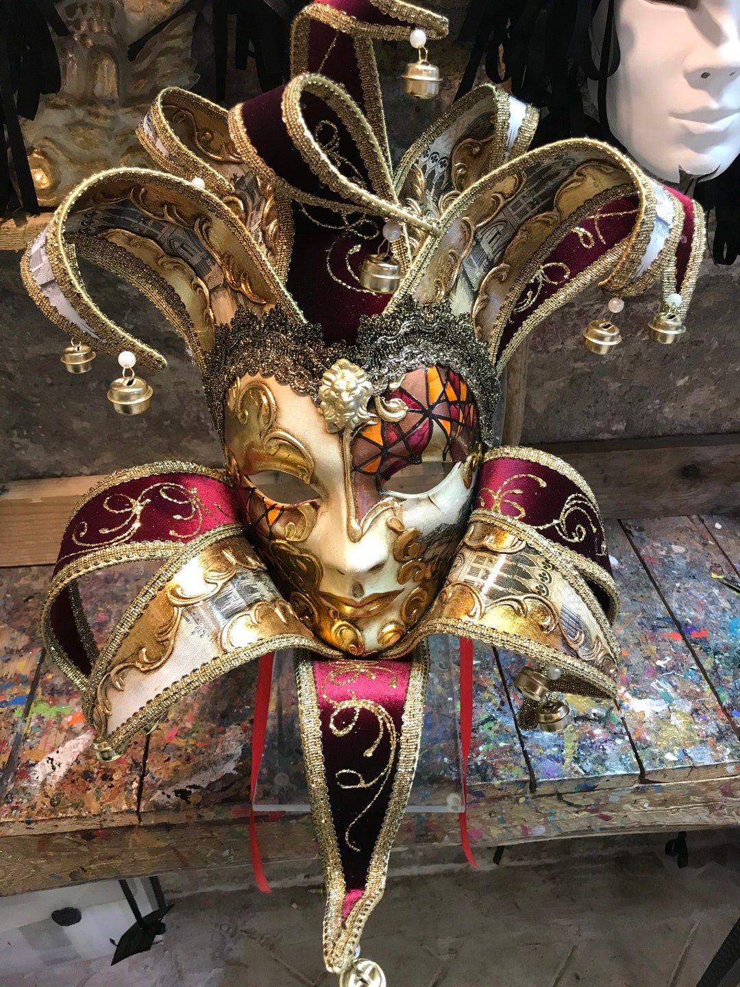 Elegant Jester Mask, Handcrafted and Decorated in Venice - Venetian ...