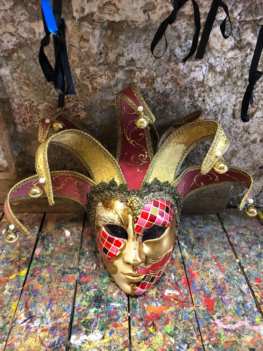Jester Carnival Mask Decorated With Gold and Red Colors - Joker ...