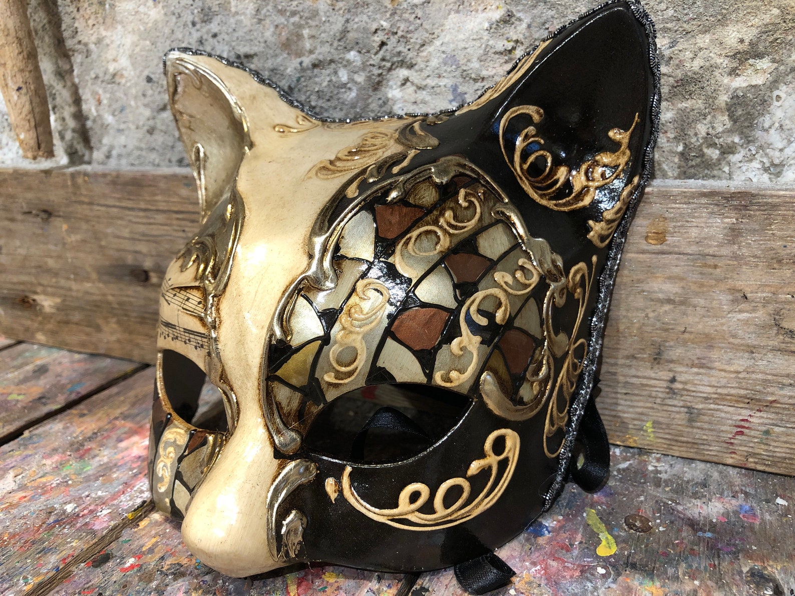 Venetian Cat Mask Gilded and Decorated With Elegant Colors | Etsy