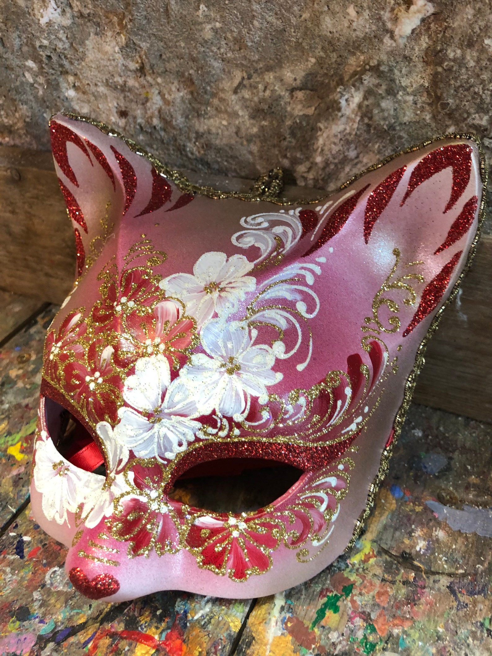 Pink Fact Mask Cat Carnival Mask Finely Decorated by Hand | Etsy