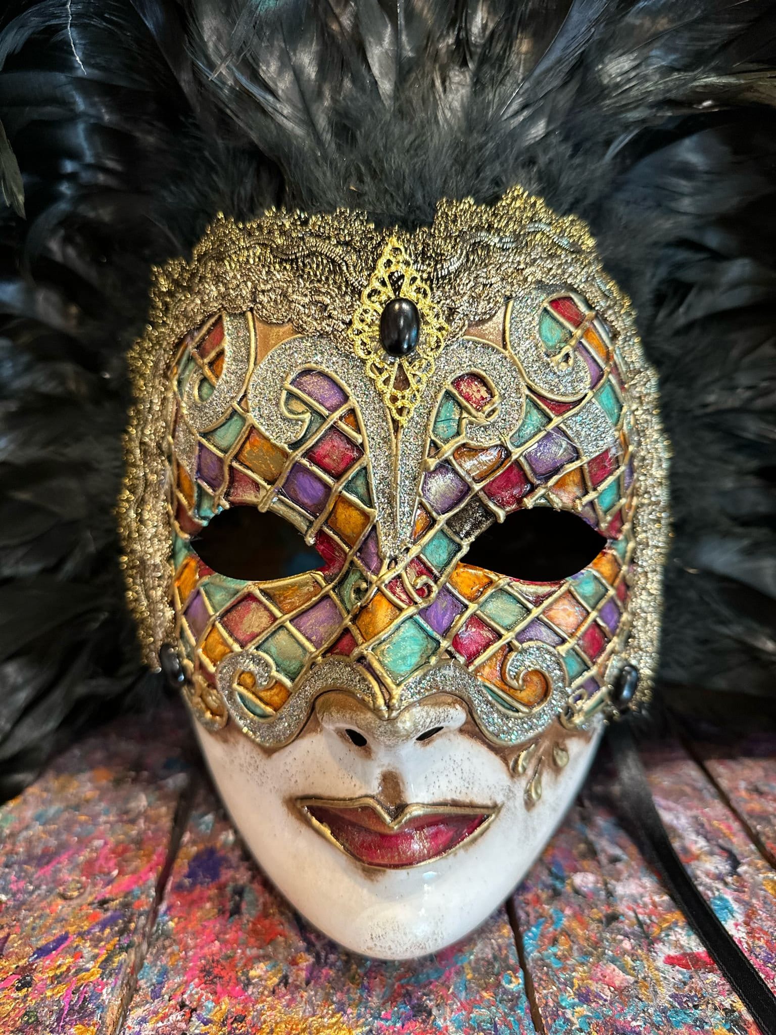 Exclusive Venetian Mask Decorated With Harlequin-colored Friezes and ...