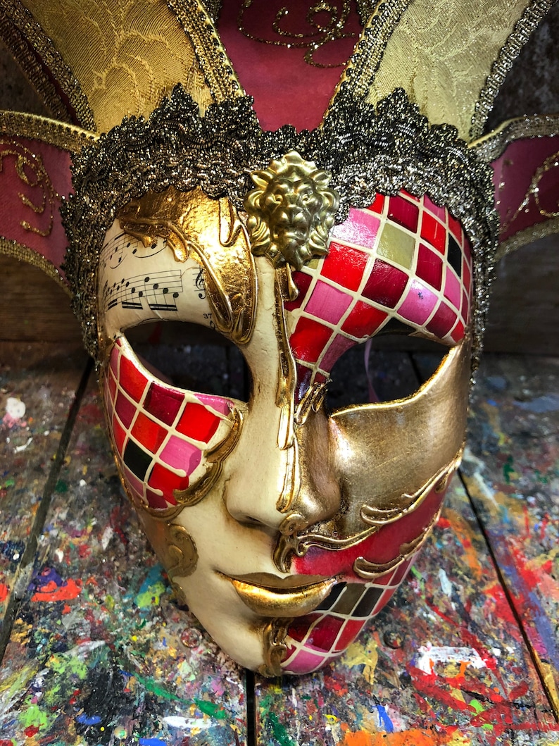 Jester Carnival Mask Decorated With Gold and Red Colors - Joker ...