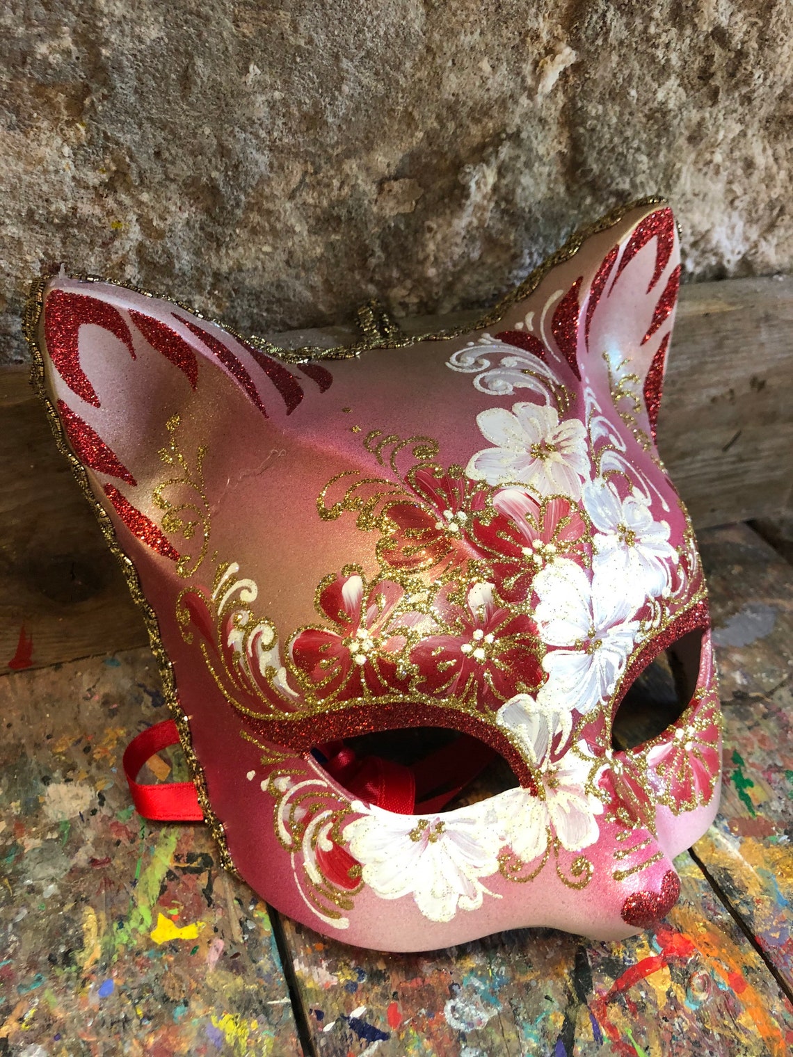 Pink Fact Mask Cat Carnival Mask Finely Decorated by Hand | Etsy